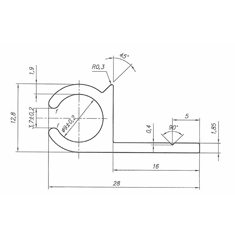 Trisco : Kederprofiel 180° bovengroef aluminium geanodiseerd Ø7mm.